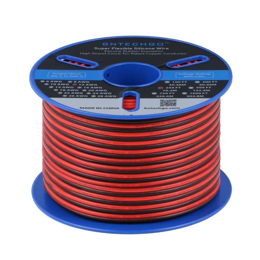 BNTECHGO 12 Gauge Flexible 2 Conductor Parallel Silicone Wire Spool Red ...