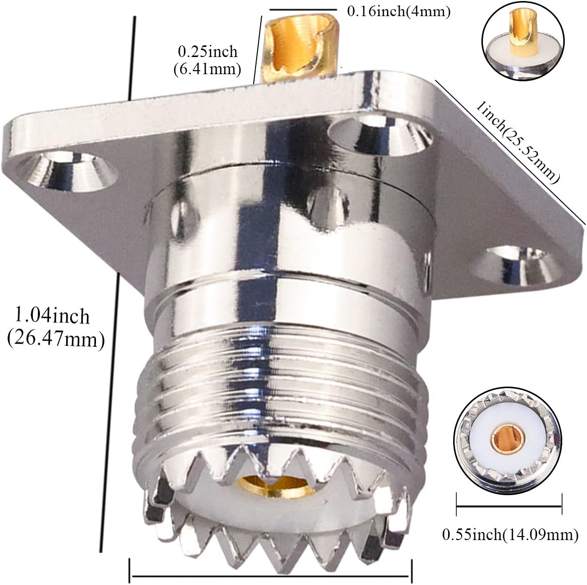 TUOLNK 2 Pack SO239 UHF Female 4 Hole Chassis Mount Connector Flange Panel UHF RF Coax Adapter ...