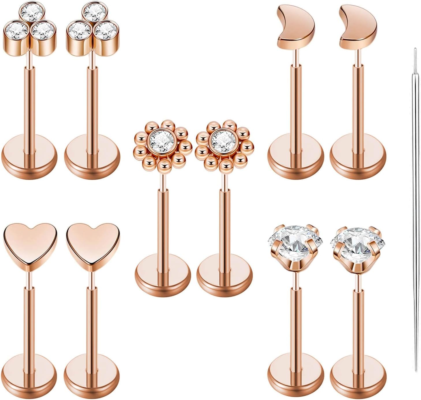 Threadless Push-in Flat Back Earrings For Tragus Helix Uni-J 10-Piece ...