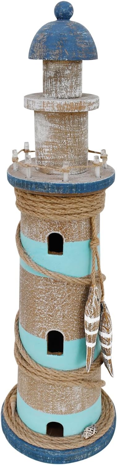 Amazon.com: Wooden Lighthouse Decoration with Lights Nautical Tabletop ...