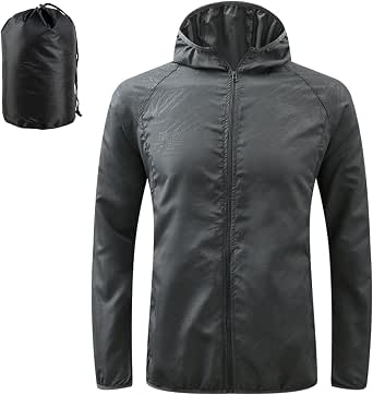 JiaYouLC Men's Packable Lightweight Waterproof Jacket No Pocket Hooded ...