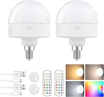 E12 Rechargeable Light Bulb with Remote Control Timer and 15 Colors ...
