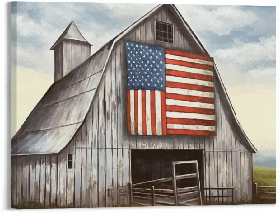 Amazon.com: MAXPRESS Farmhouse Canvas Wall Art Vintage Barn with Flag ...