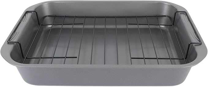 Amazon.com: Nonstick Roaster Pan with Rack, Carbon Steel Broiler Pan ...