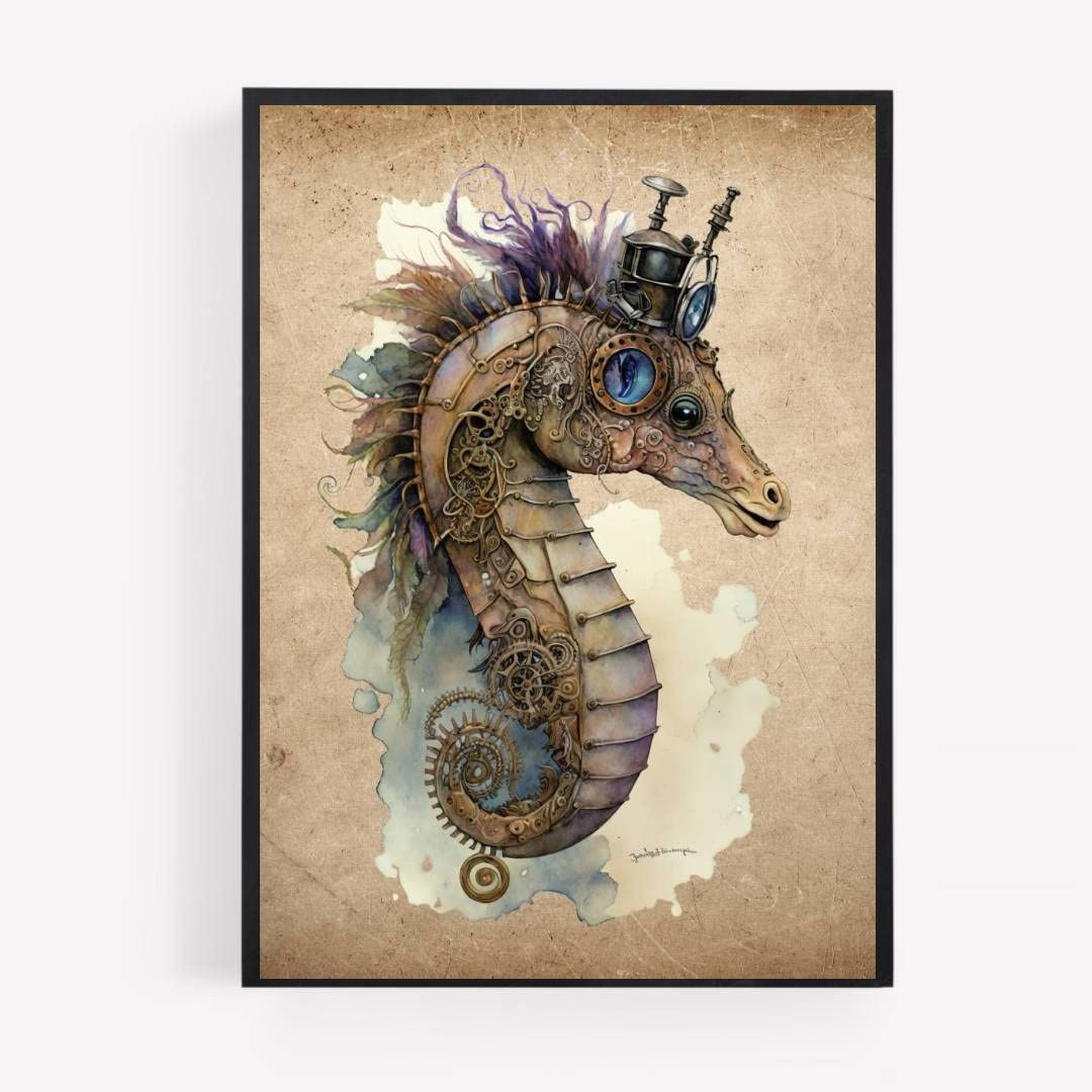 Steam punk steampunk sea horse Print Picture Poster hipster dapper ...