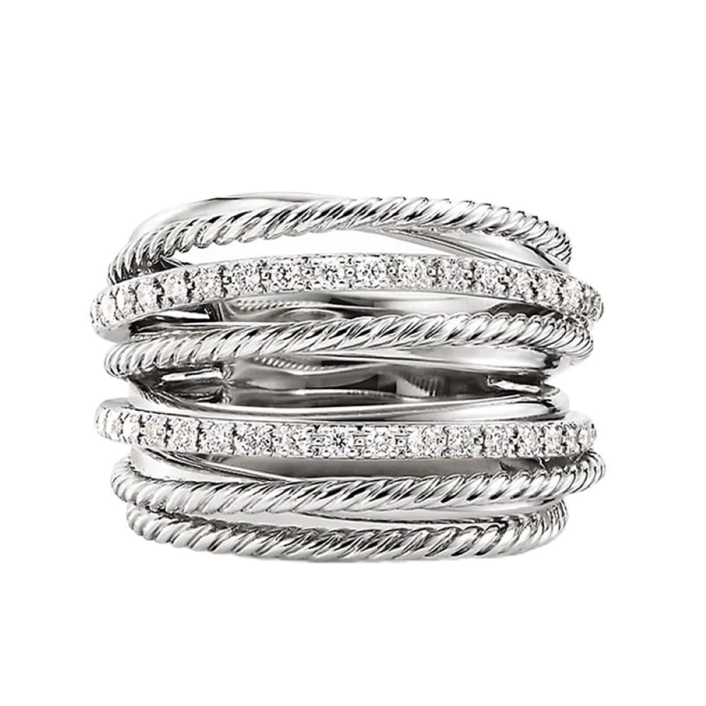 Amazon.com: QUSIIOSLK 925 Sterling Silver Multi-Row Twist Criss Cross ...