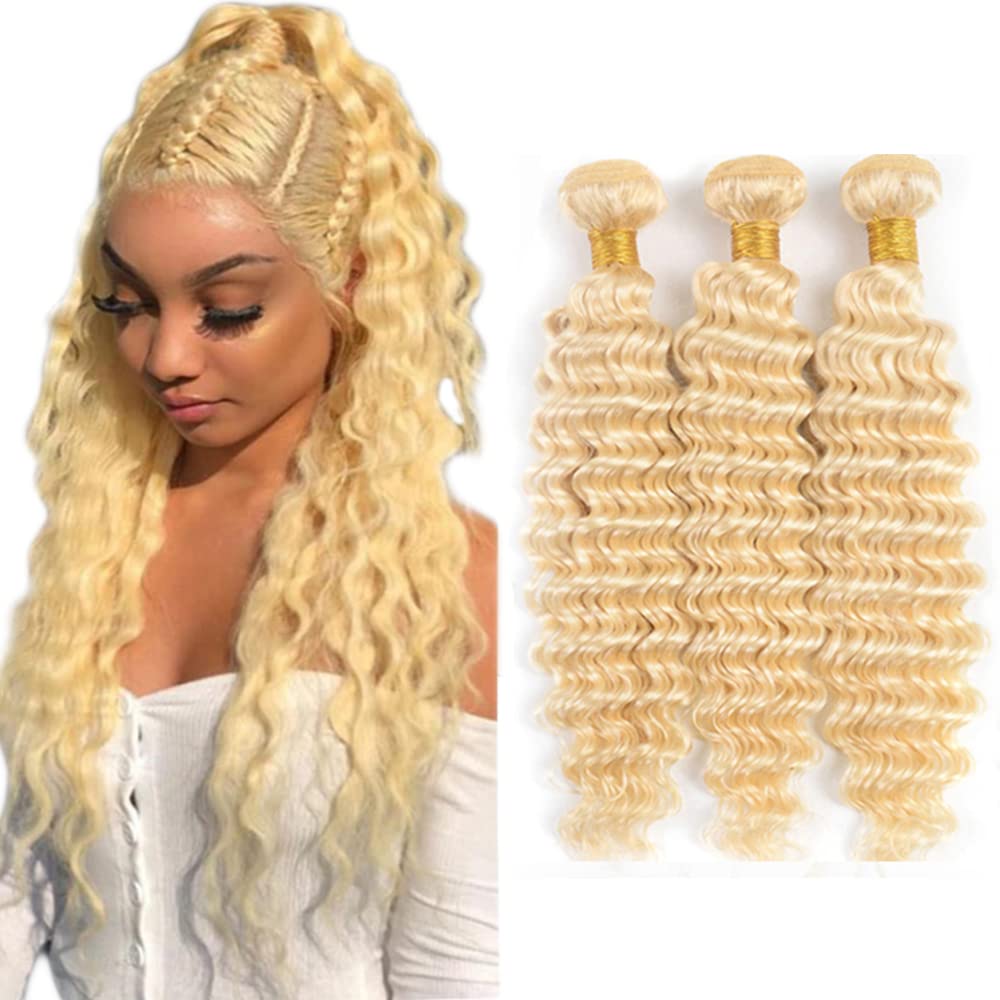 Amazon.com : Seeuiegam 613 Deep Wave Bundles Blonde Human Hair 3 ...