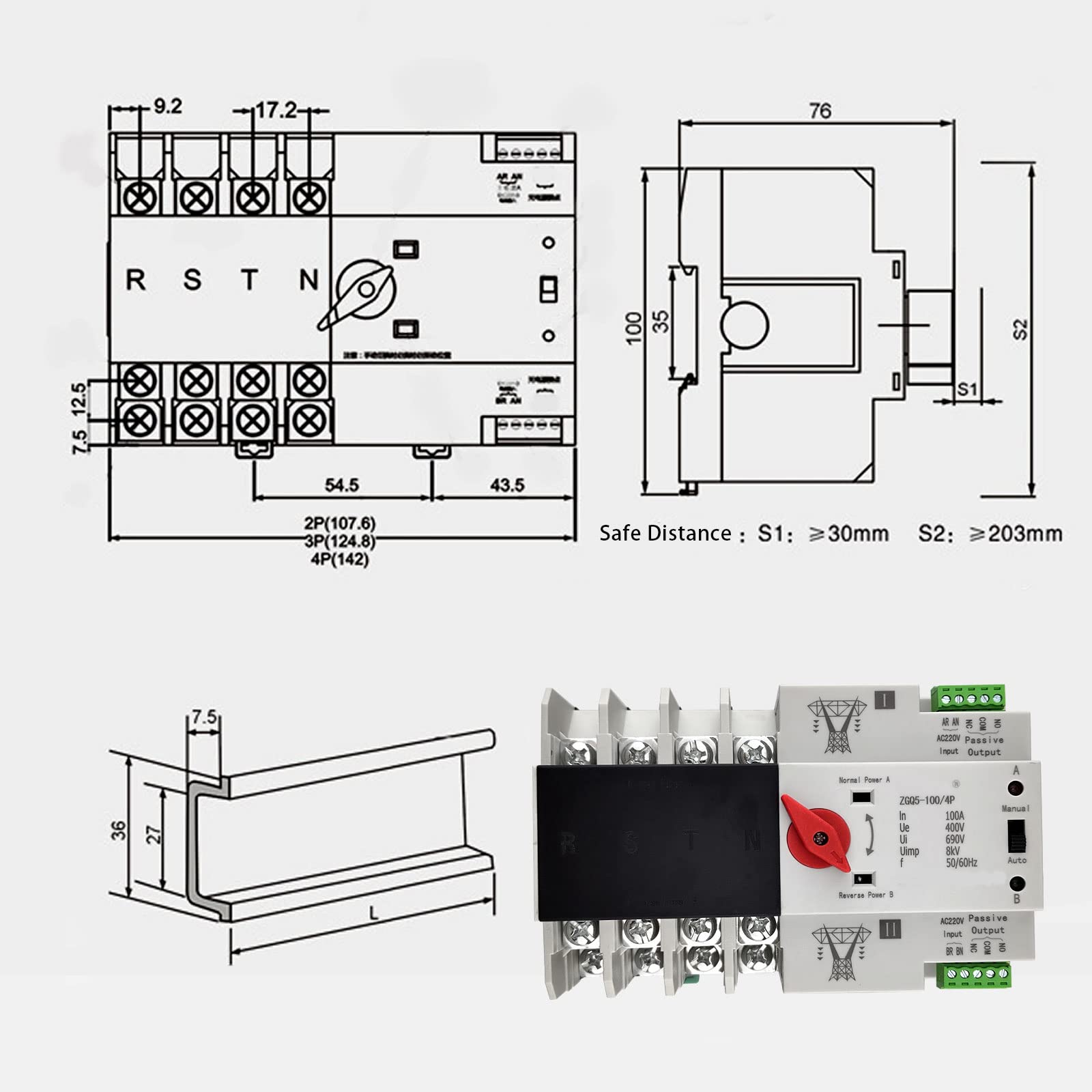 Snapklik.com : Dual Power Automatic Transfer Switch 4P 100A 220V ...