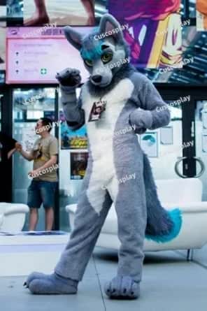 Amazon.com: HEWOOJ Grey Long Fur Furry Husky Mascot Costume Fursuit ...