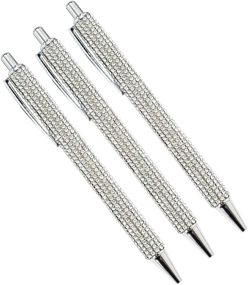 JIHUOO 3 Pcs Bling Crystal Pens Rhinestone Ballpoint Pens Click ...