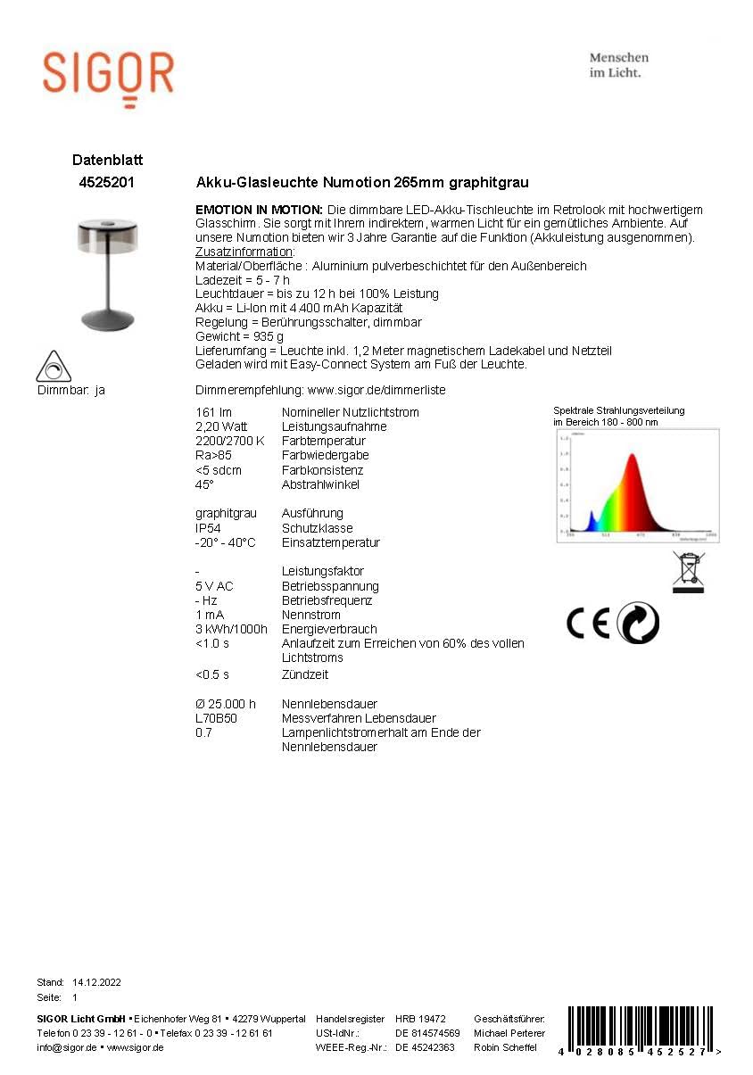 SIGOR Numotion Dimmable LED Battery Table Lamp Indoor & Outdoor IP54 ...