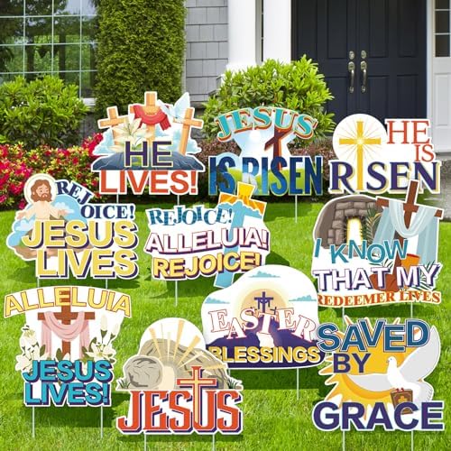 Amazon.com: DoubleFill 10 Pieces Easter Yard Sign He Is Risen Yard Sign ...