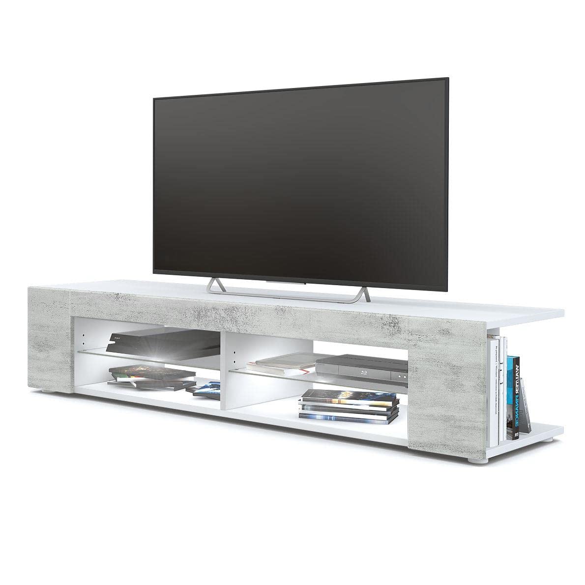Vladon Movie Lowboard, TV Unit with 4 Open Compartments and Panels ...