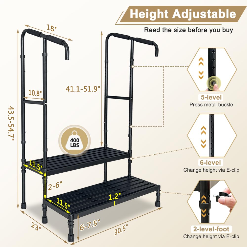 NEAUDE Bed Step Stool with Handle Medical Bedside Stairs for High Beds ...