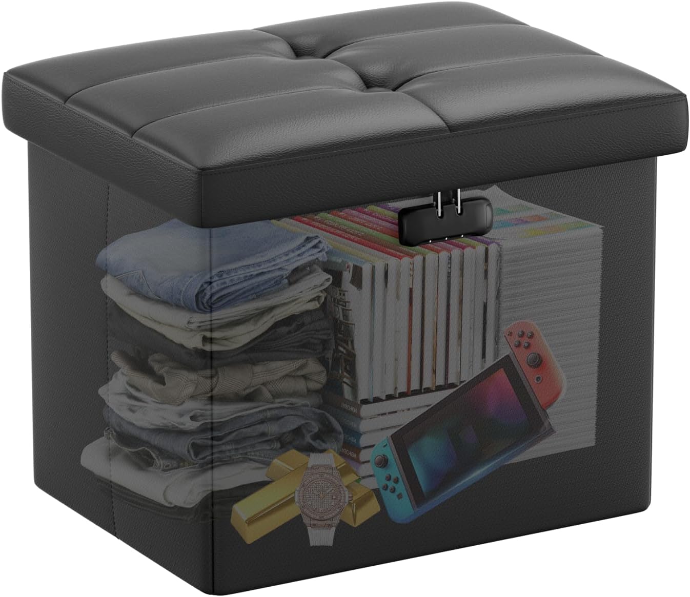 Amazon.com: Storage Boxes with Lock,Fireproof Storage Ottoman with ...