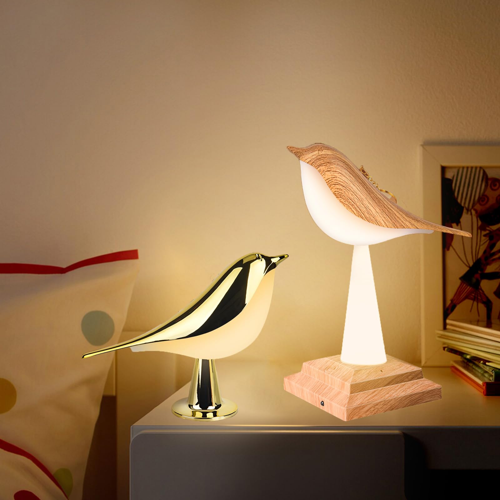 YOTOZU Small Bird Touch Lamp and 16 Colors Dimmable and Cordless Bird ...