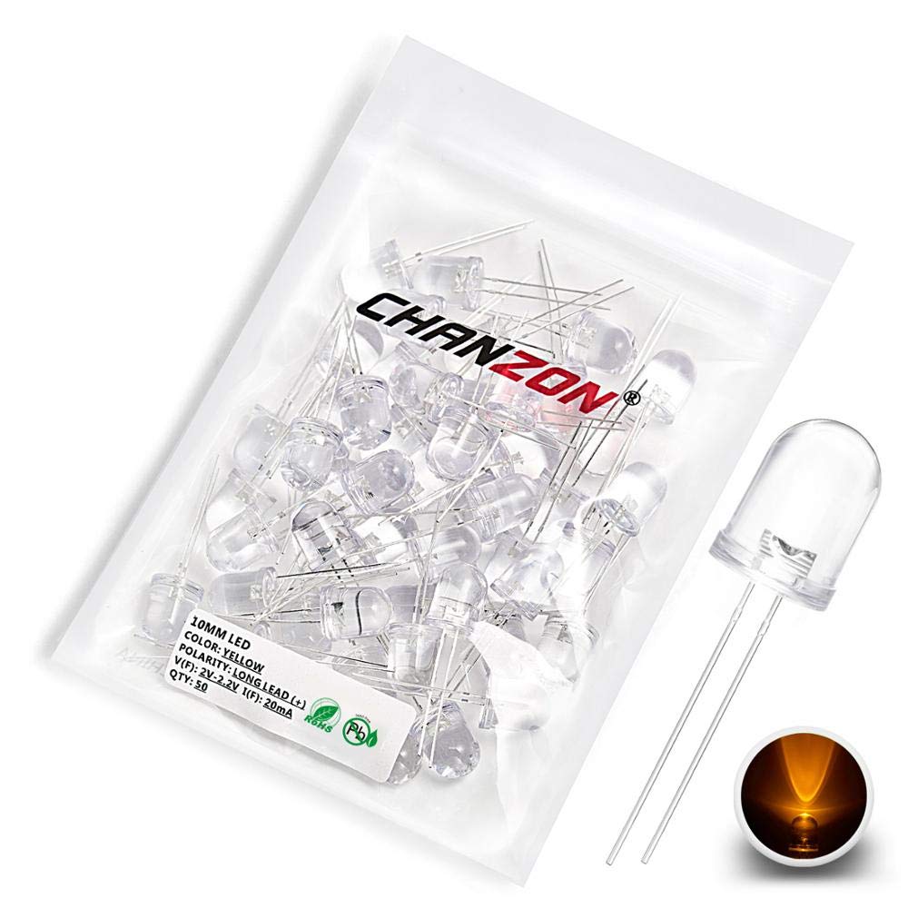Chanzon 50 pcs 10mm Yellow LED Diode Lights (Clear Round Transparent DC ...