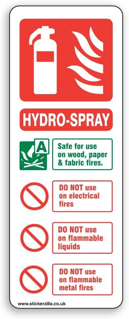 Hydro-Spray, Fire Extinguisher ID Sign - [100mm x 280mm] Adhesive ...