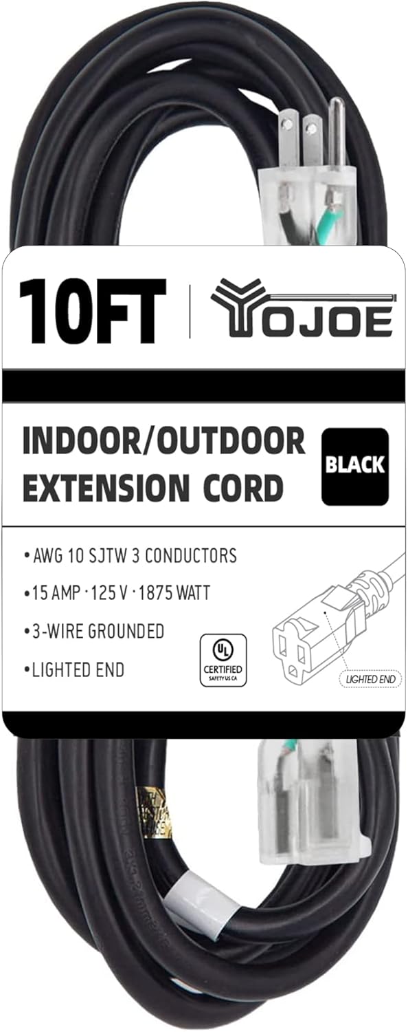 YOJOE Indoor Outdoor Extension Cord with Lighted End, 3 Prong 15A ...