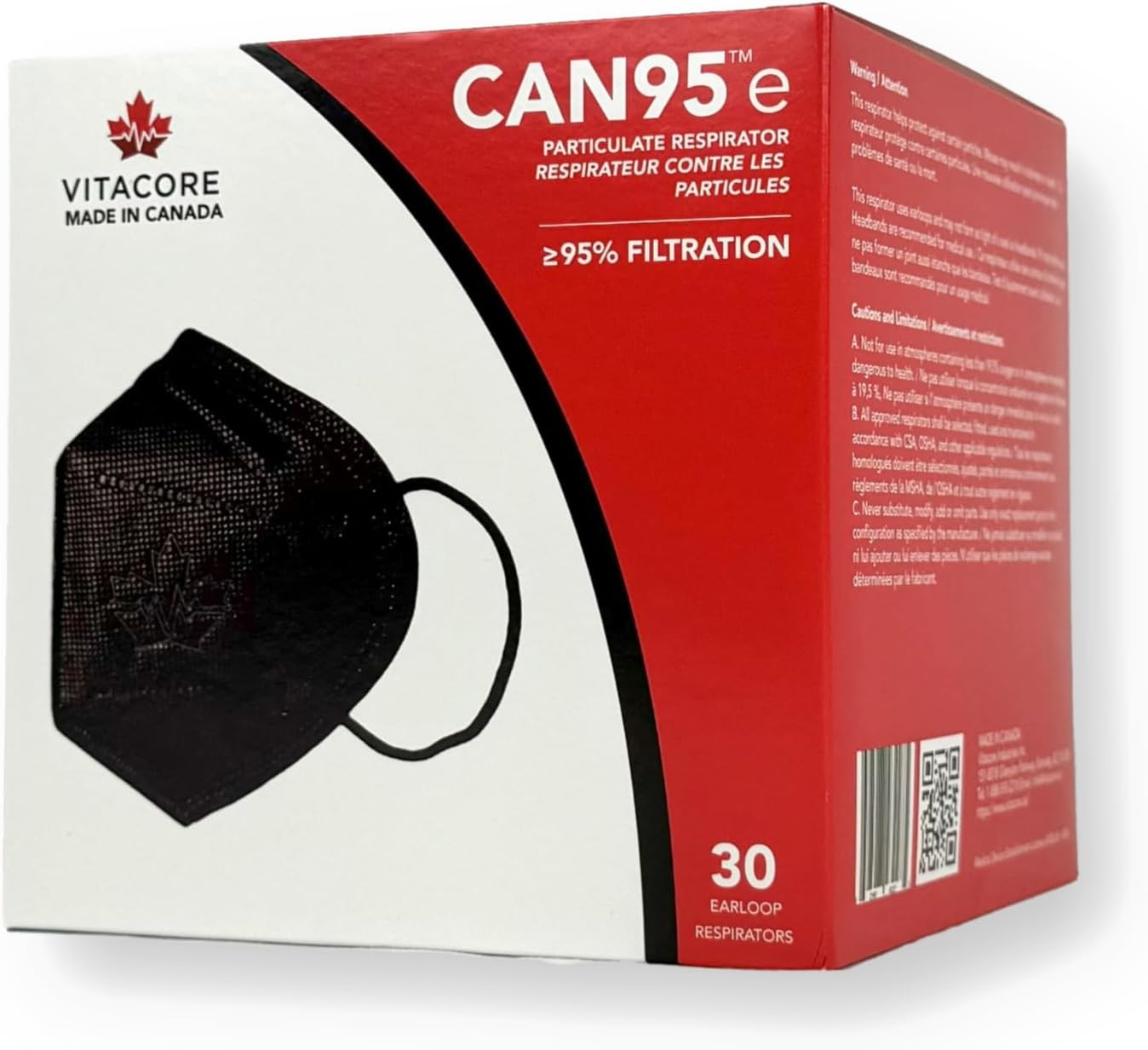 Vitacore CAN95e Disposable Black Earloop Mask 30 Pack | High Filtration ...