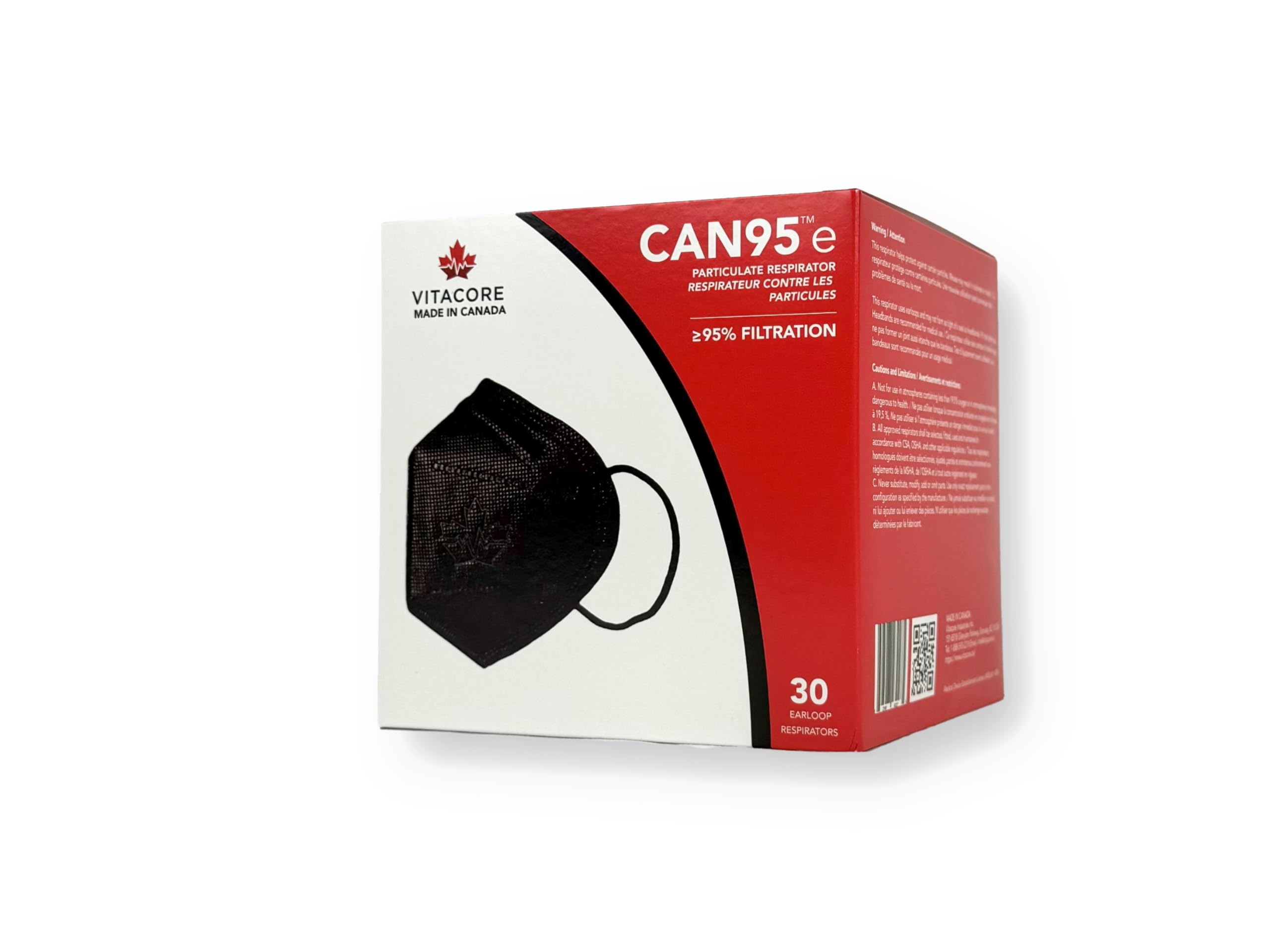 Vitacore CAN95e Disposable Black Earloop Mask 30 Pack | High Filtration ...