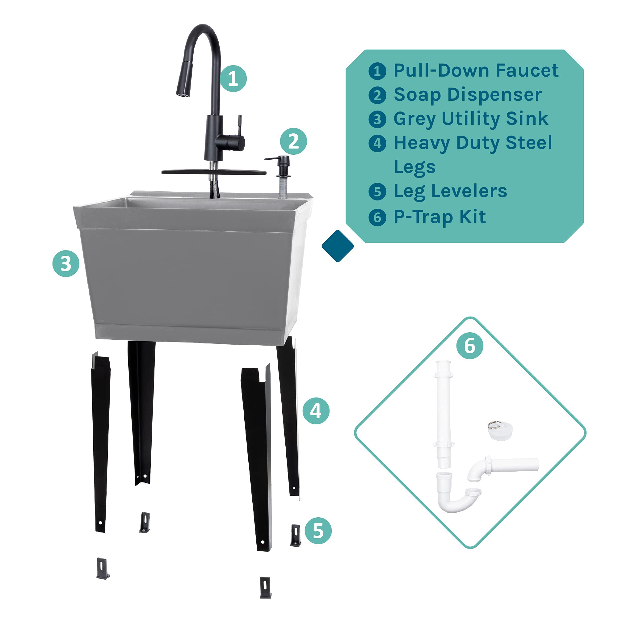 Buy Grey Utility Sink Laundry Tub With High Arc Black Faucet By VETTA ...