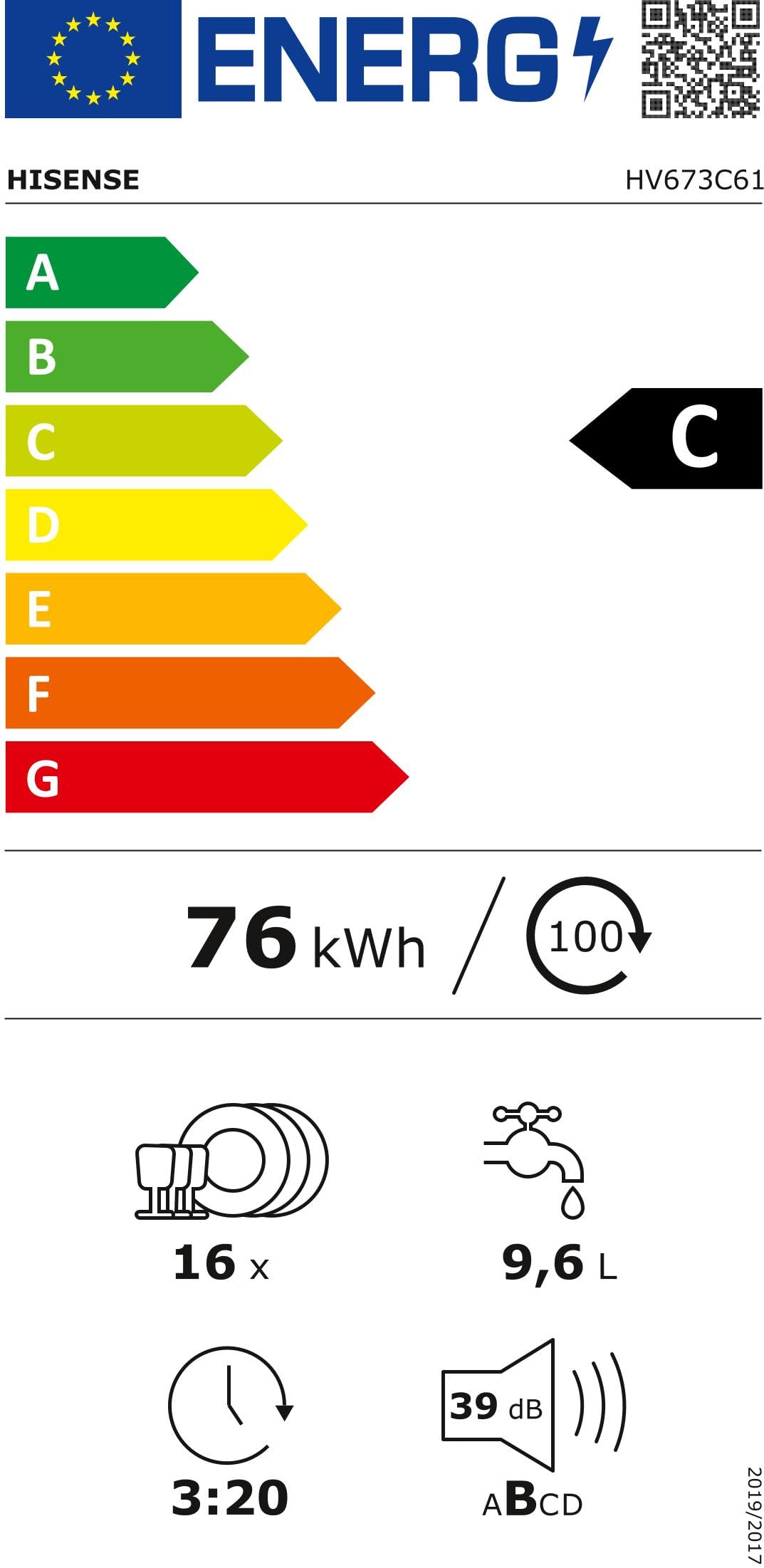 Hisense HV673C61 – Lavastoviglie 60 cm, Encaster, Classe C, CAPACITÀ 16 ...