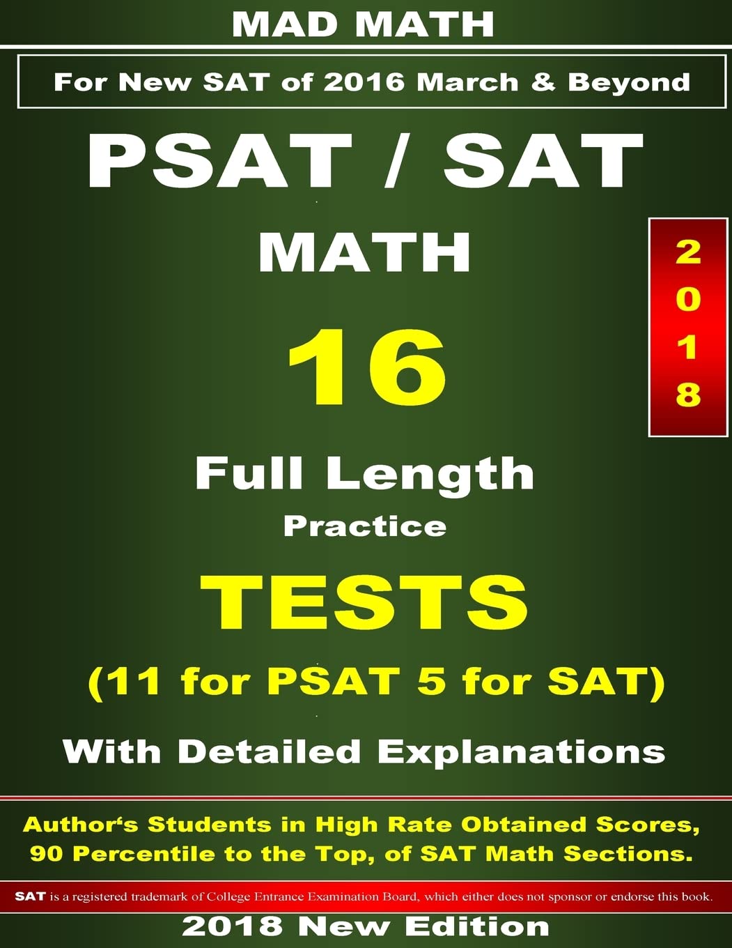 Amazon.com: 2018 PSAT-SAT Math 16 Tests (Mad Math Test Preparation ...