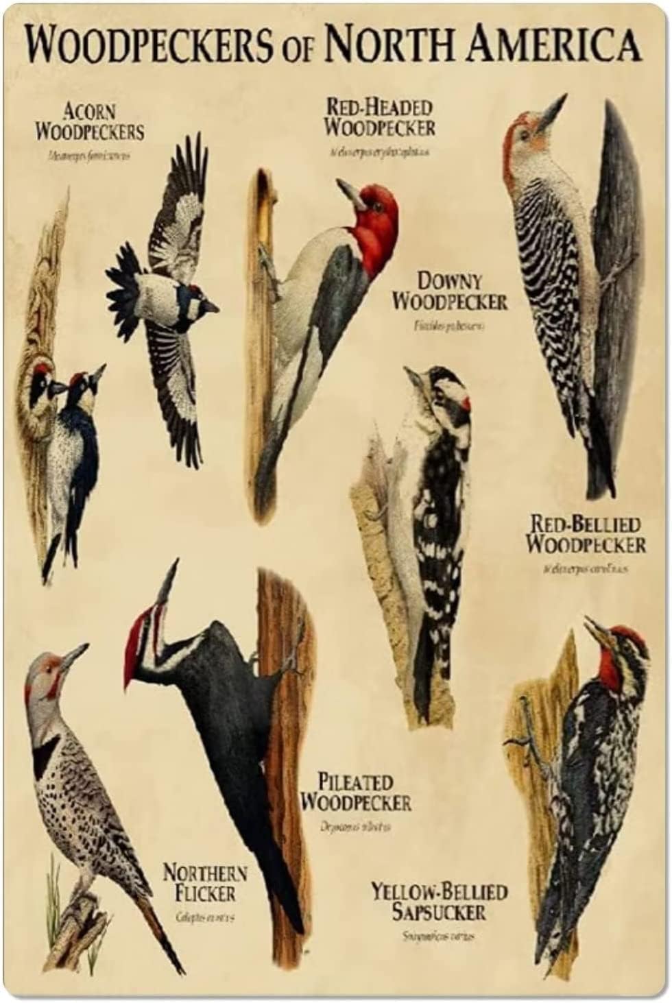 Woodpecker Types Knowledge Metal Tin Signs Wall Decor Woodpeckers Of ...