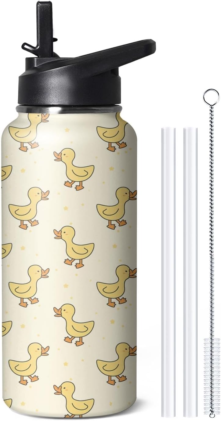 Amazon.com: 32oz Cute Duck Water Bottle with Handle and Flip Straw ...