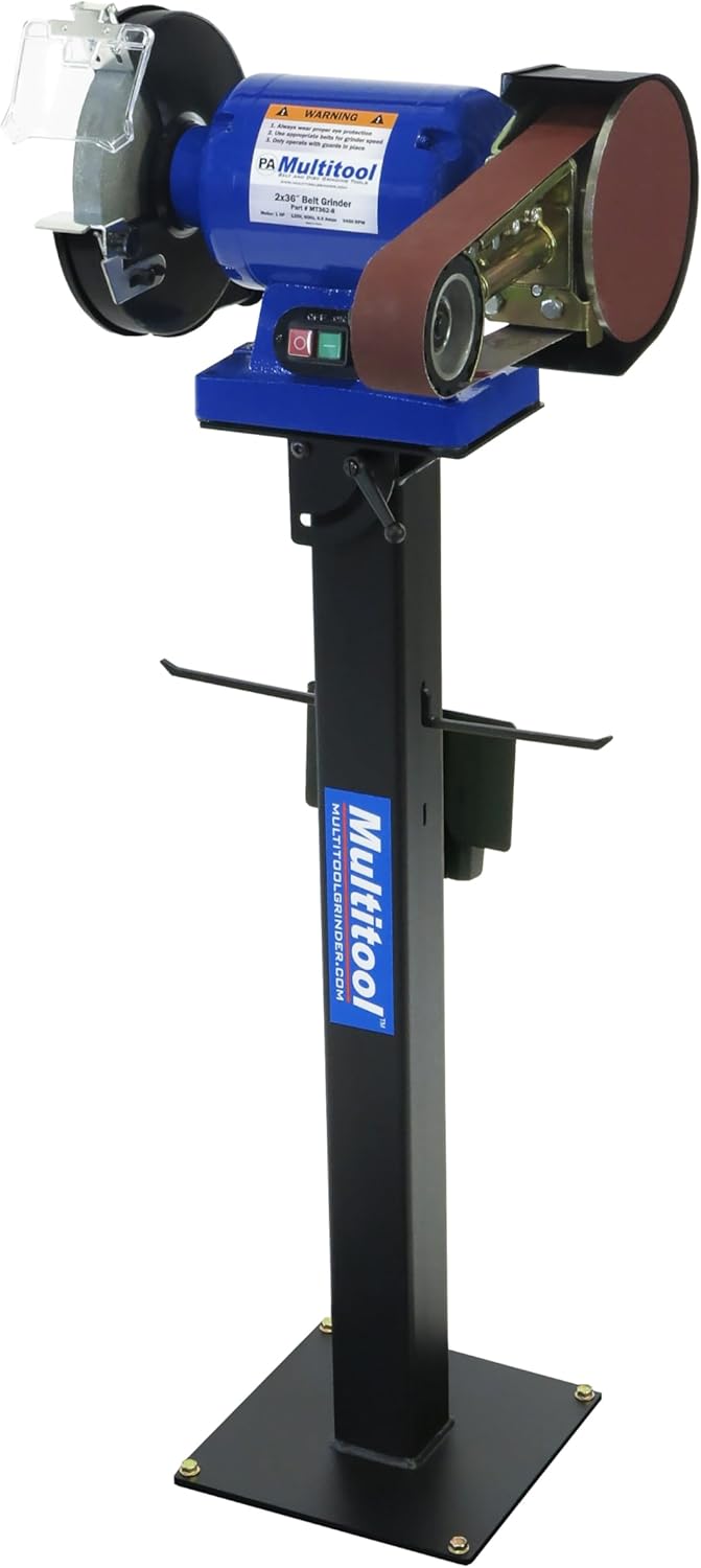 Multitool 2" x 36" Deluxe Kit, 1 hp Industrial Belt Grinder with Tilting Stand, Work Rest and ...