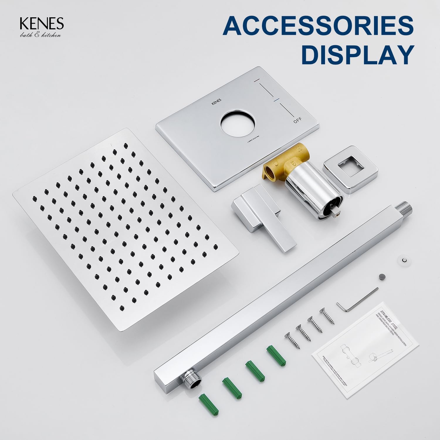 KENES Modern Polished Chrome Shower Faucet Set, Square Shower Trim Kit ...