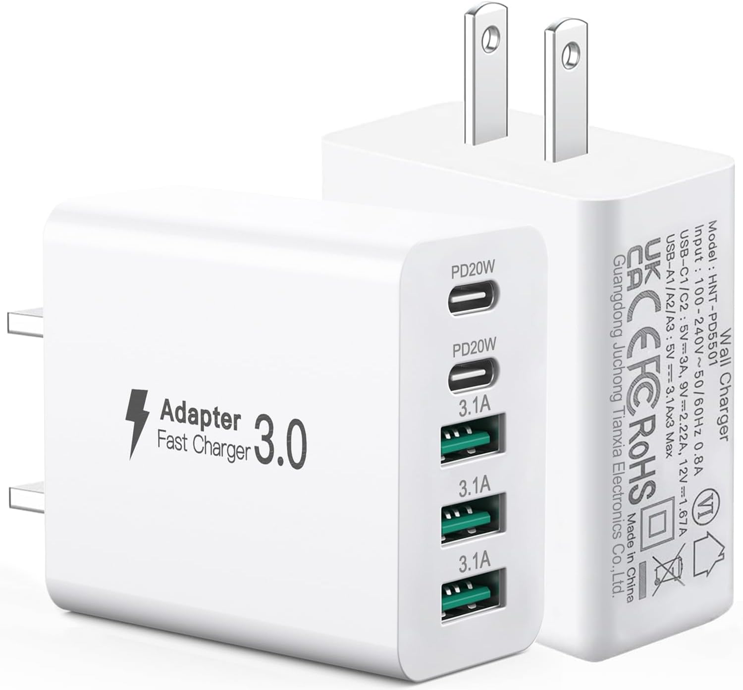 Amazon.com: [2-Pack] USB C Charger Block, 5-in-1 50W Charging Blocks ...