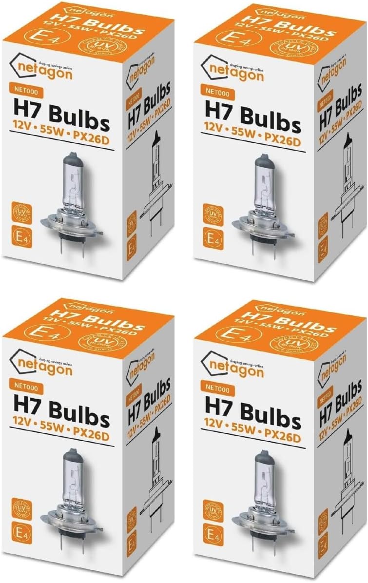 Netagon 4 x H7 (477/499) 12v 55W PX26d Headlight Bulbs Halogen Bulb ...