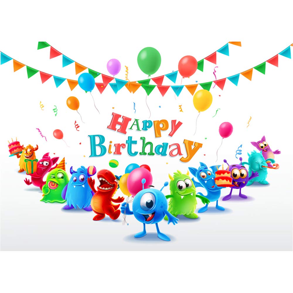 Buy 7x5 Little Monster Birthday Backdrop Colorful Birthday Cartoon Baby ...