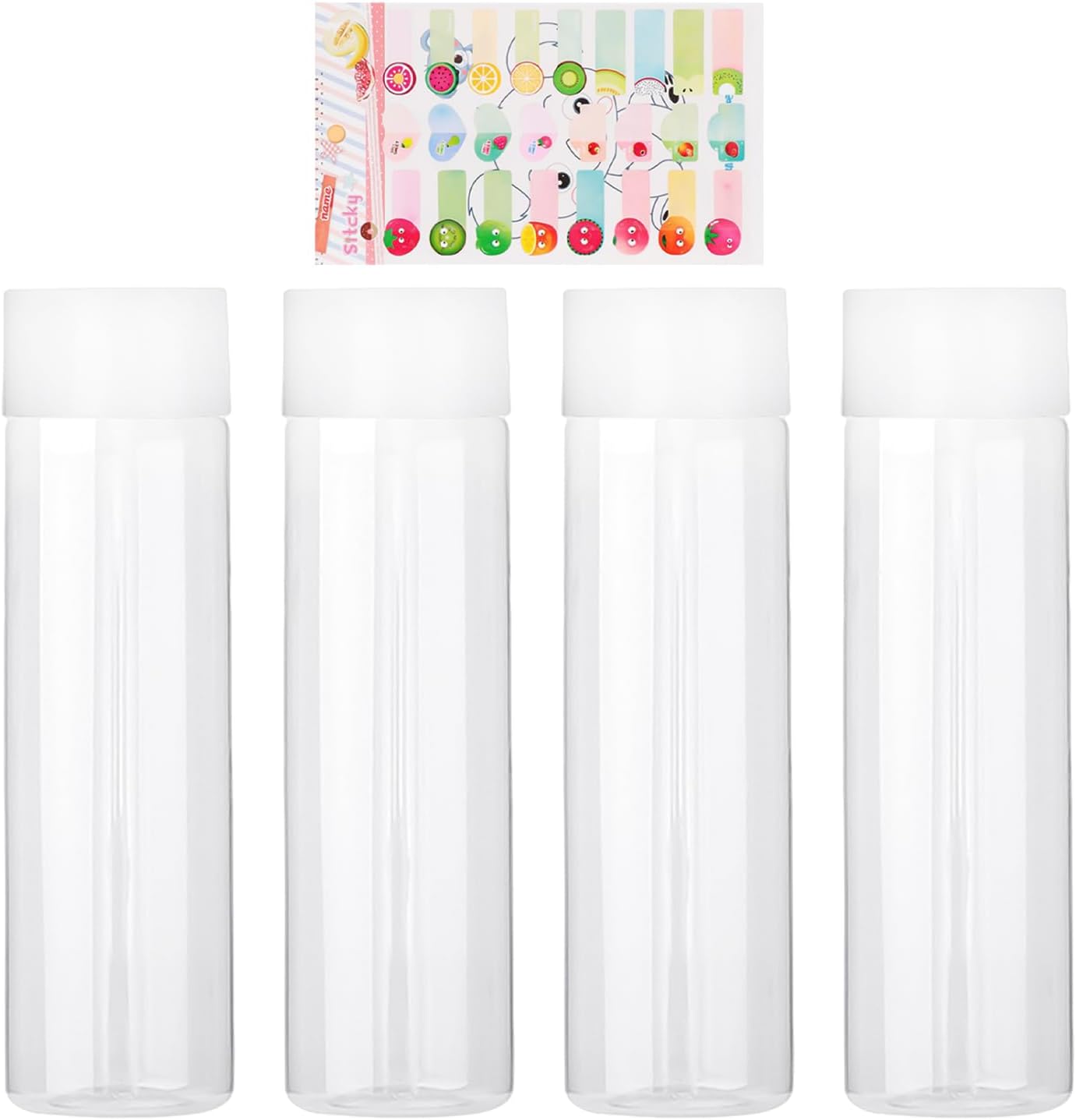 4 Cylindrical Bottles with White Lids, With 1 Fruit Sticker ...