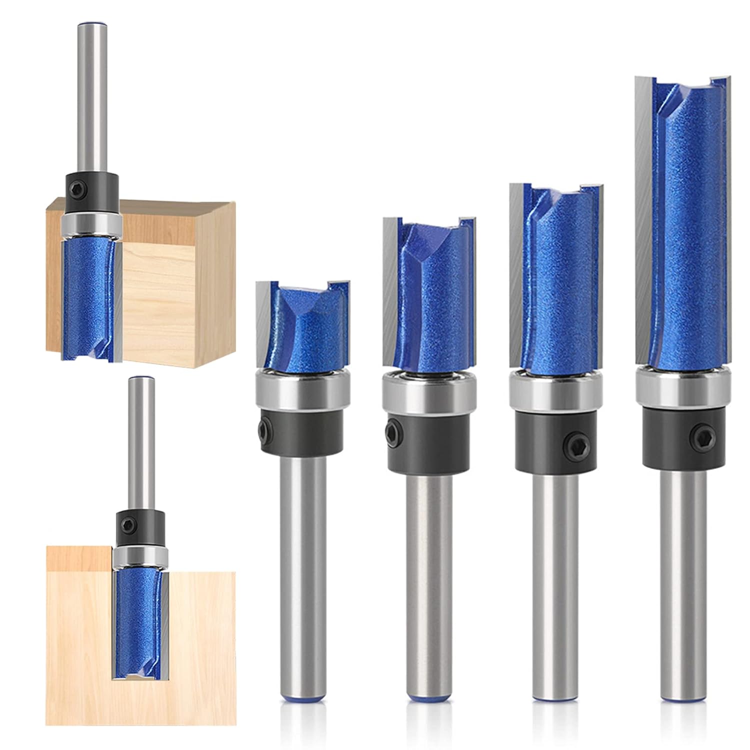 THF Professional Flush Trim Pattern Bit Set, 1/4 Inch Shank 4 Pcs ...