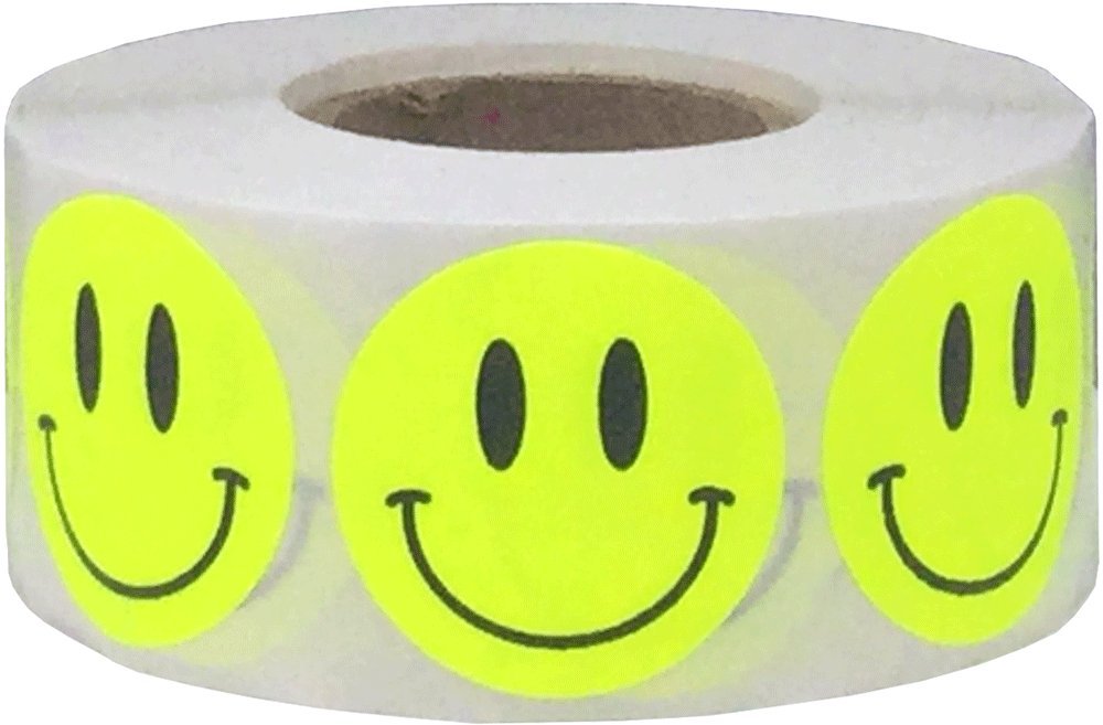 Amazon.com : Happy Face Stickers Fluorescent Yellow Happy Face Labels 1 ...