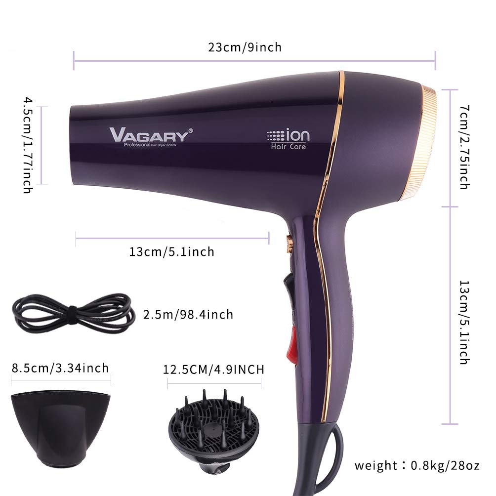 VAGARY Professional Salon Hair Dryer 2200w,Negative Ionic Blow Dryer ...