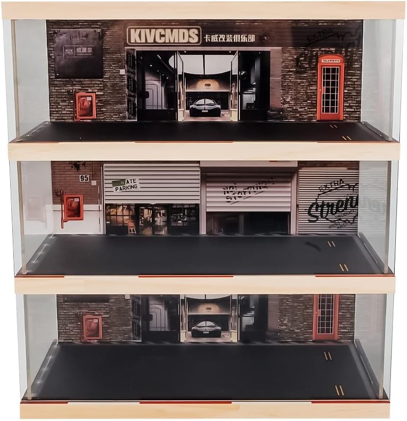 kivcmds 1:24 Scale 3-Tiers Vehicle Model Display Case with Parking Lot ...