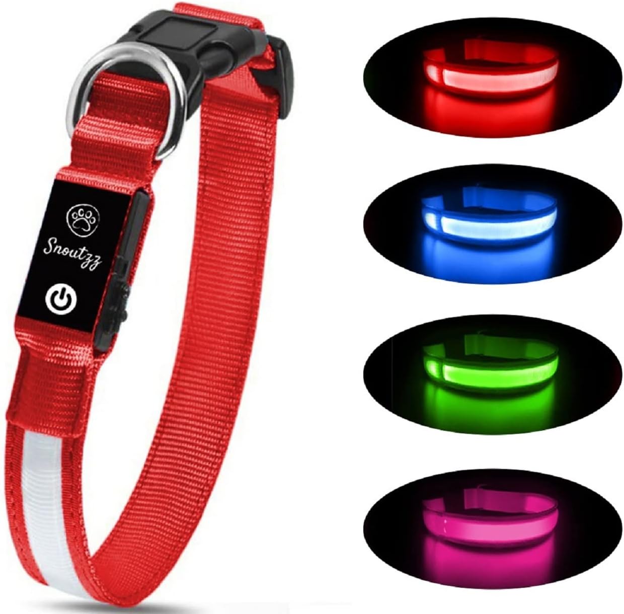 SNOUTZZ® LED Flashing Dog Collar USB Rechargeable - Ultra Bright ...