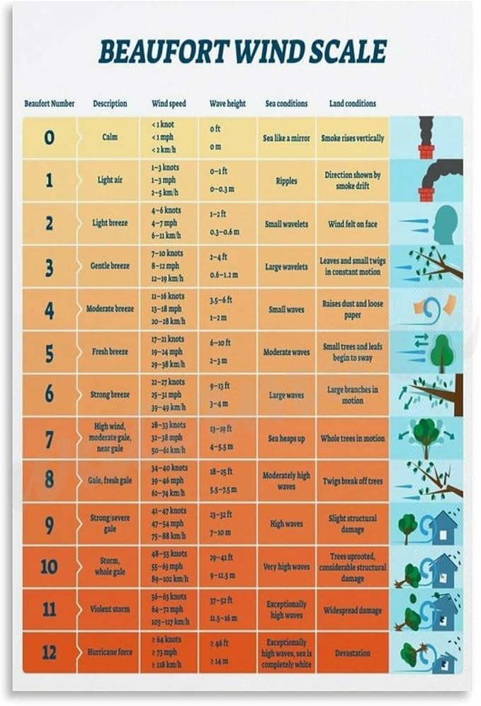 Amazon.com: Beaufort Wind Scale Poster Wind Force Scale1 (1) Canvas ...