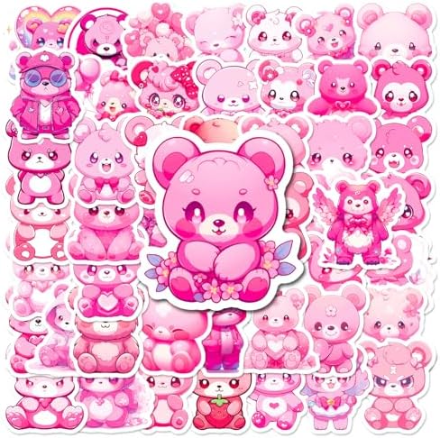 Amazon.com: 50 PCS Kawaii Kids Pink Bear Stickers and Decals, Pink ...