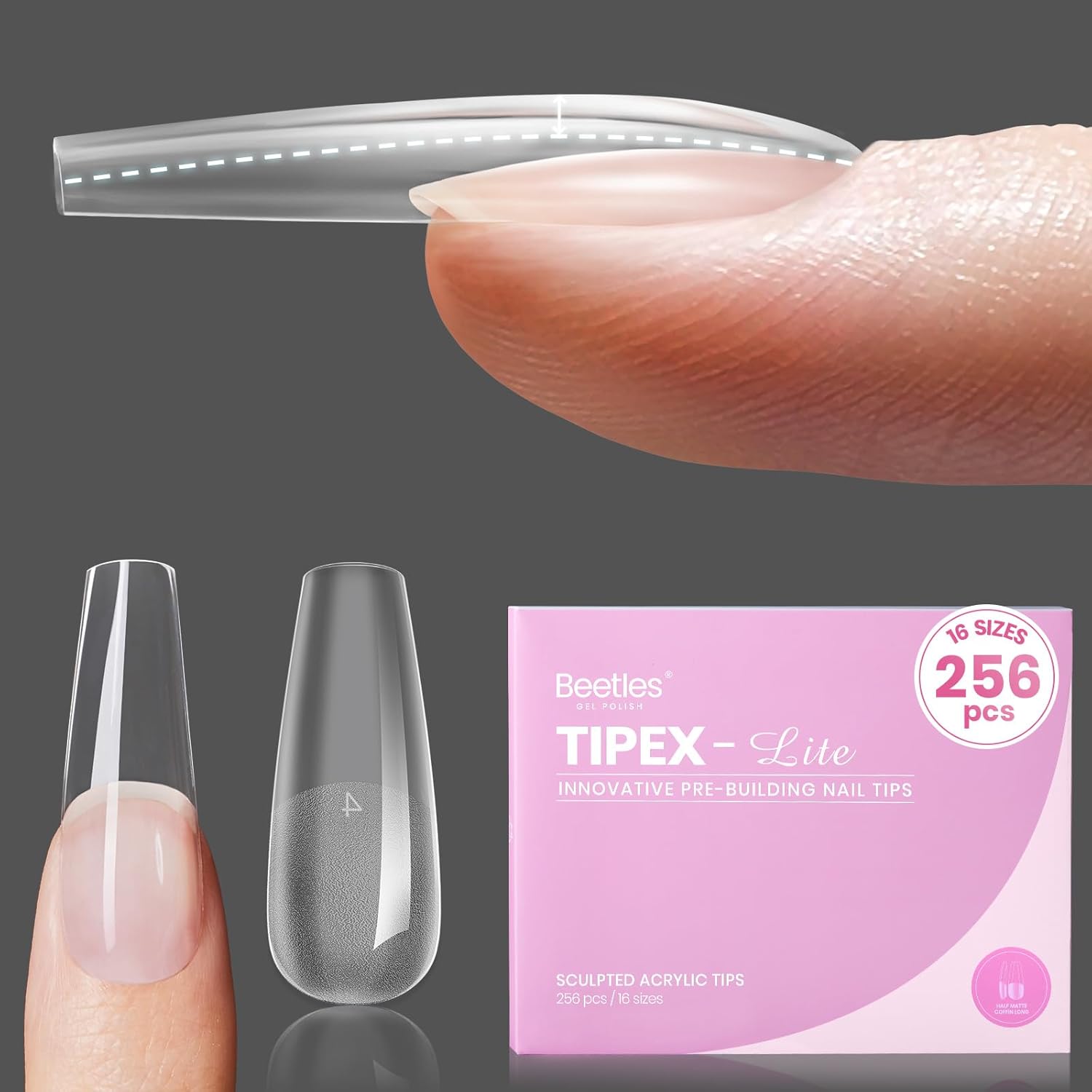 Amazon.com: Beetles Tipex Lite Pre-Built Instant Apex Gel Nail Tips ...