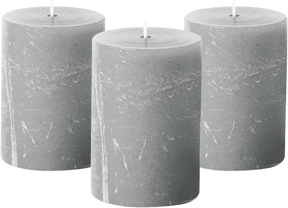 Amazon.com: Simply Soson 3x4 inch Grey Pillar Candles Set of 3, Rustic ...
