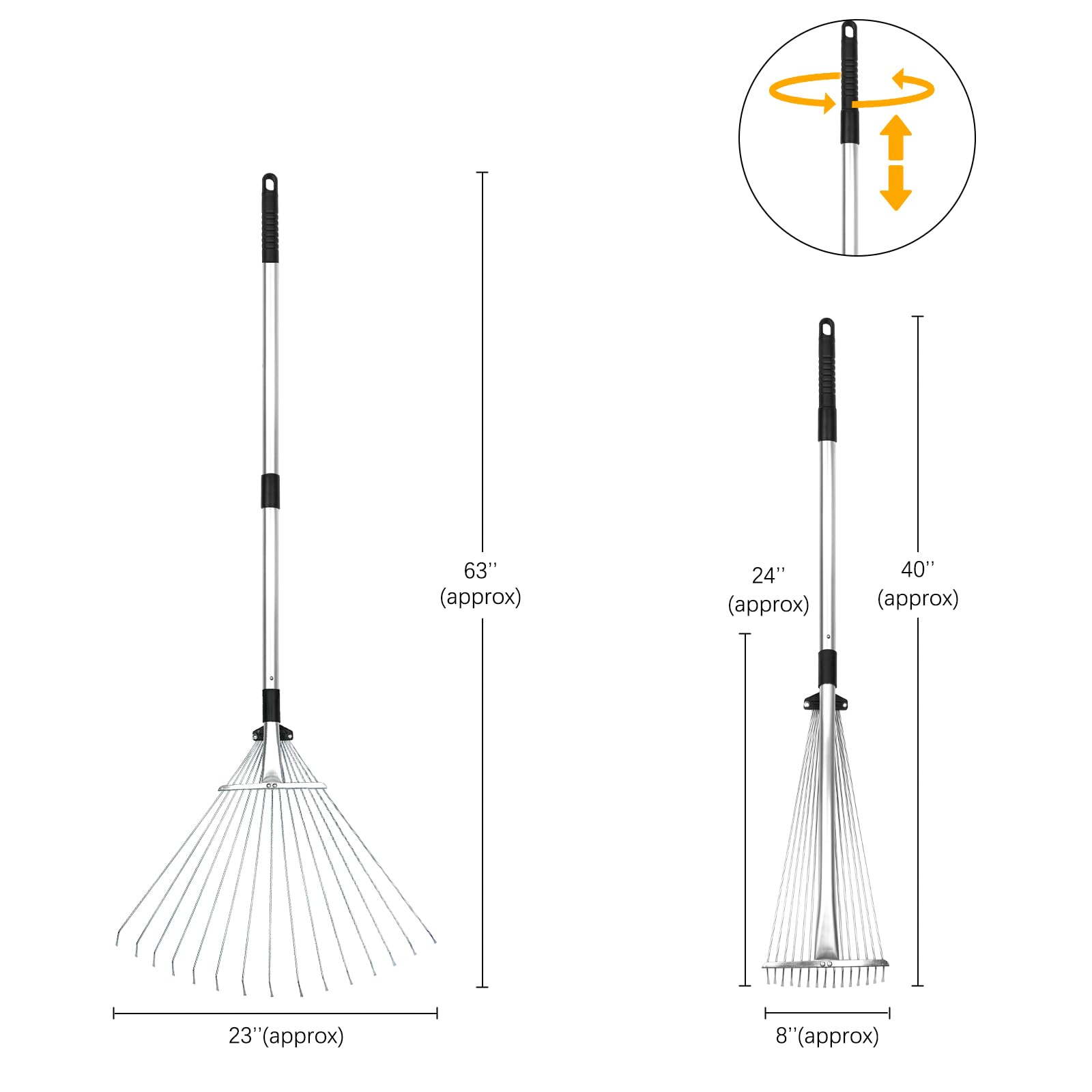 Snapklik.com : Karveden Garden Leaf Rake, 40"-63" Adjustable Rakes For ...