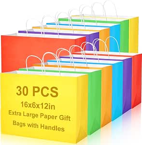 Amazon.com: Maitys 30 Pcs 16x12x6 Inch Extra Large Paper Gift Bags with ...