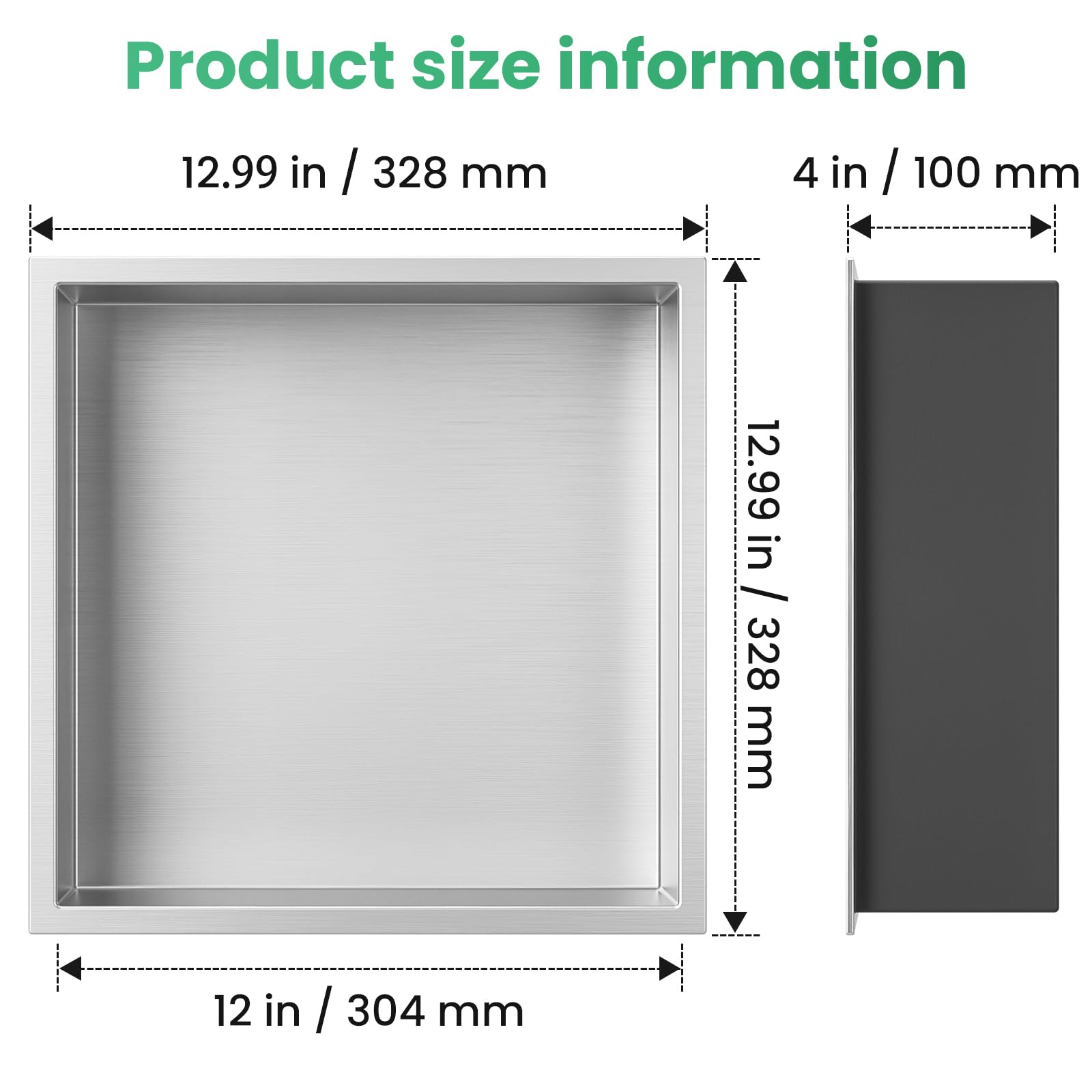 Snapklik.com : EXF Brushed Stainless Steel Shower Niche 12" X 12"