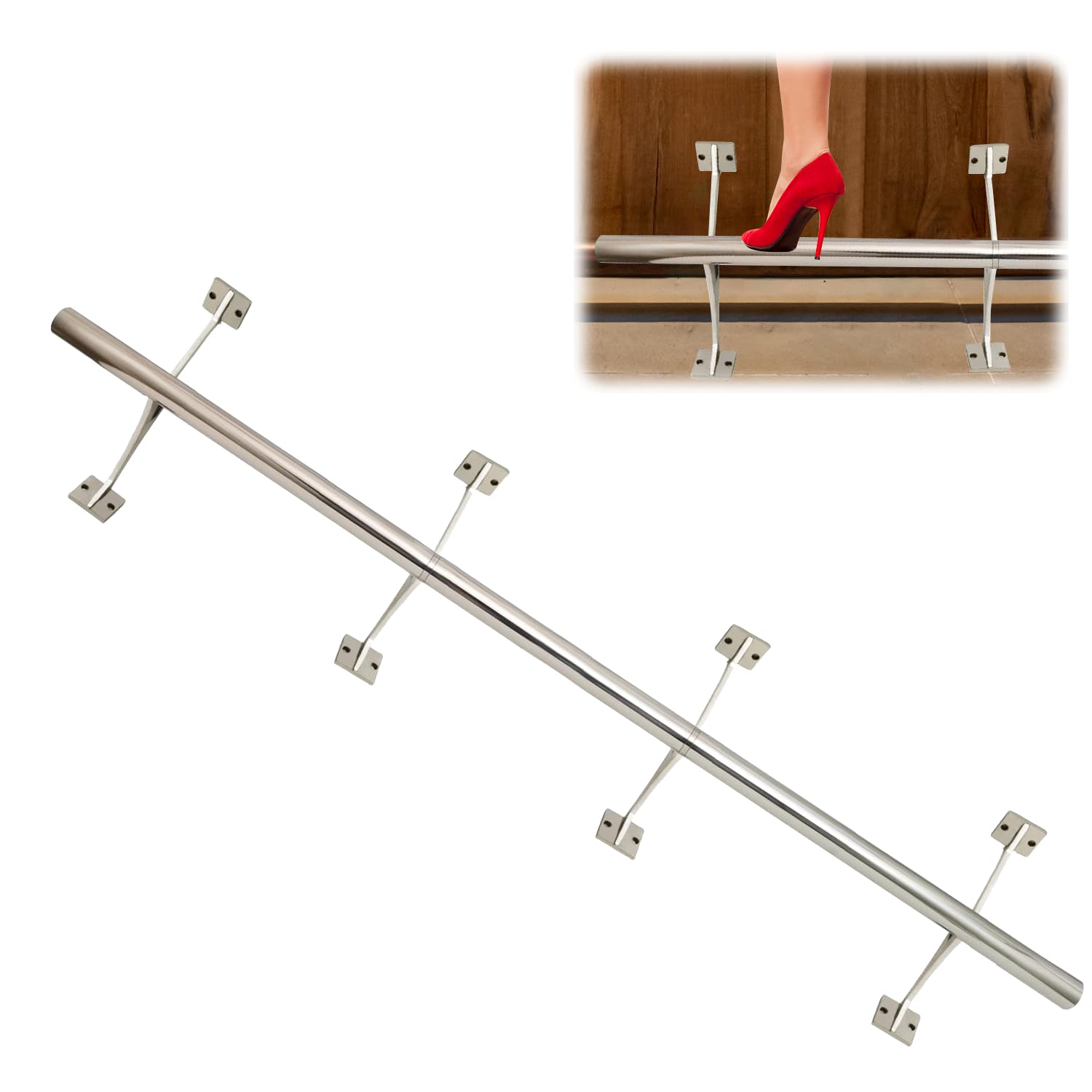Snapklik.com : 6FT Stainless Steel Bar Foot Rail 2" Diameter Wall ...