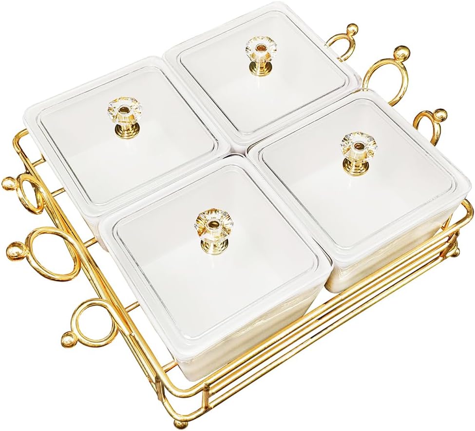 Amazon.com: YA JU Ceramic Bowls and with Lid Gold Basket Trays, 4 Removable Small Bowls ...